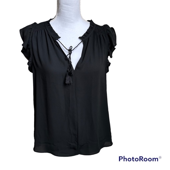 GAP | Tops | Gap Black Vneck Blouse With Flutter Ruffle Neck Sleeves ...